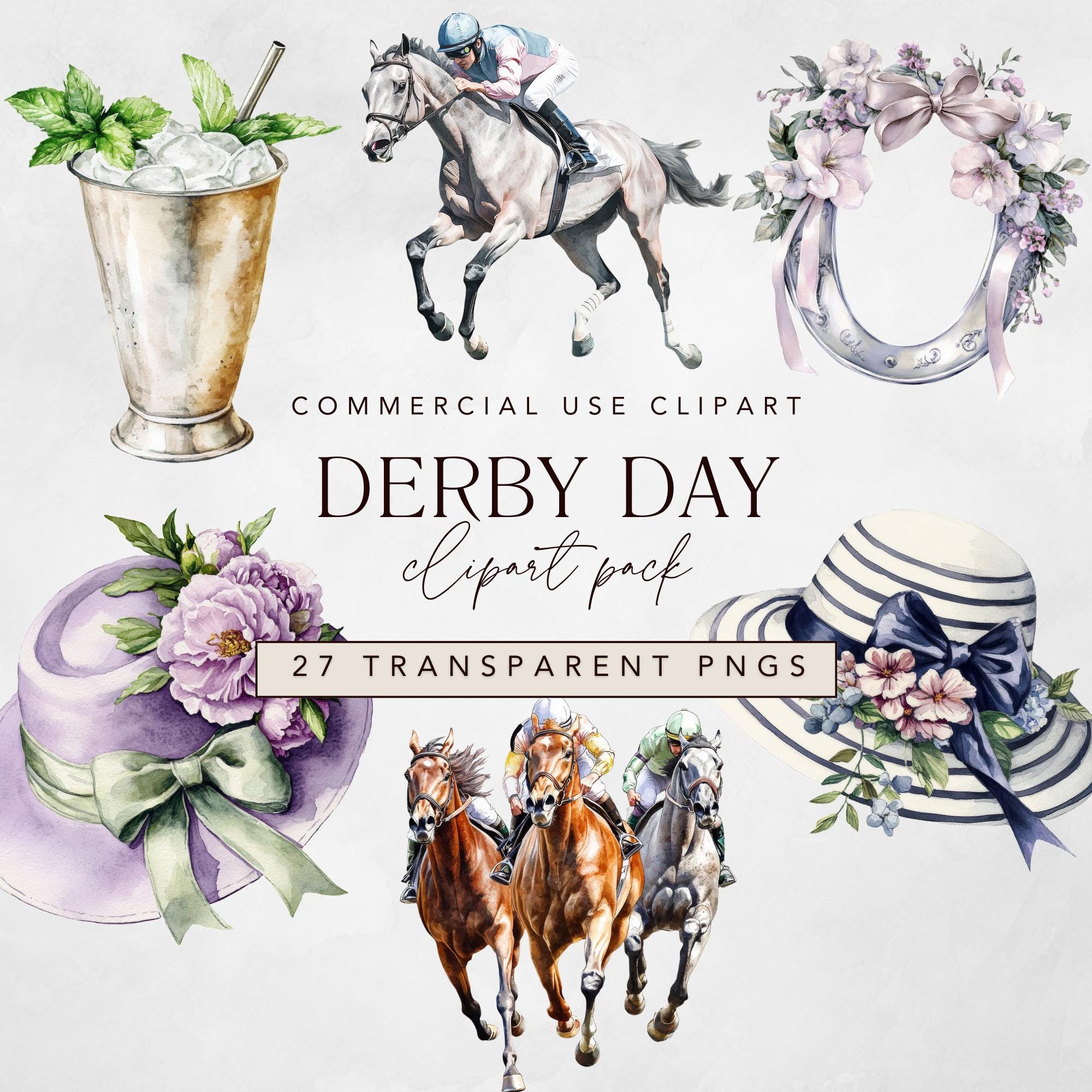 Derby Day Clipart, Watercolor Horse Racing Png, Spring Stakes ...