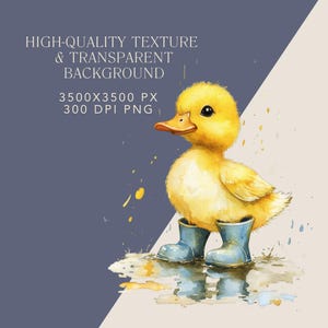 Duck in Puddle Clipart, Cute Yellow Duckling With Umbrella Splashes on ...