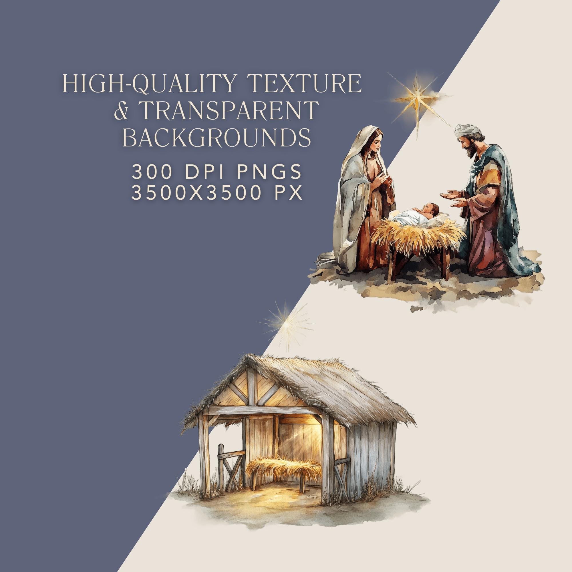 Nativity Scene Watercolor Clipart, Commercial Use Nativity Scene Png ...