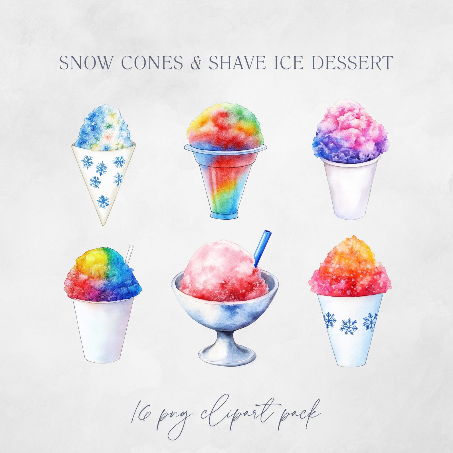 Snowcone Clipart, Watercolor Clip Art of Shaved Ice Cream Dessert ...
