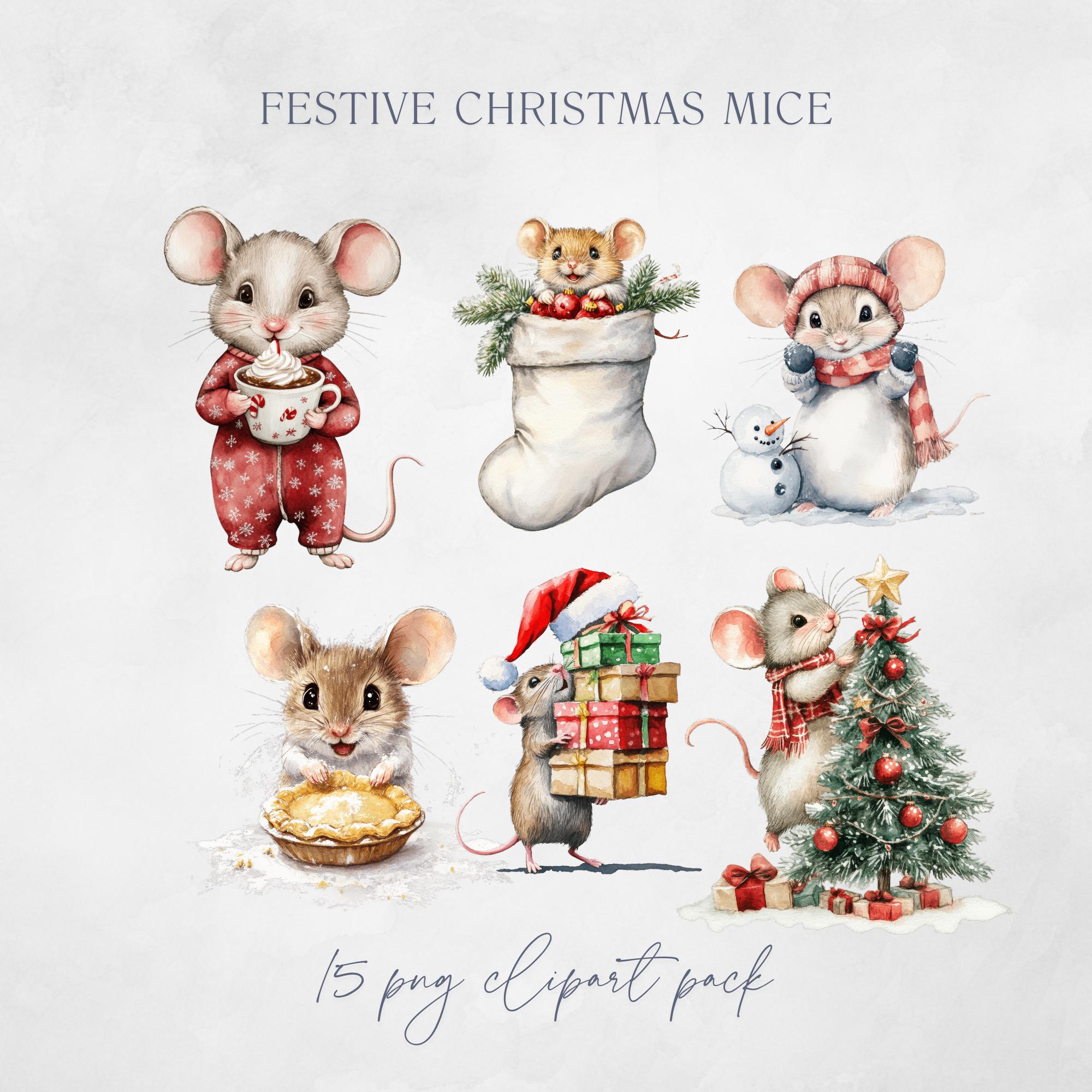 Watercolor Christmas Mouse Clipart, Cute Holiday Mice Doing Winter ...