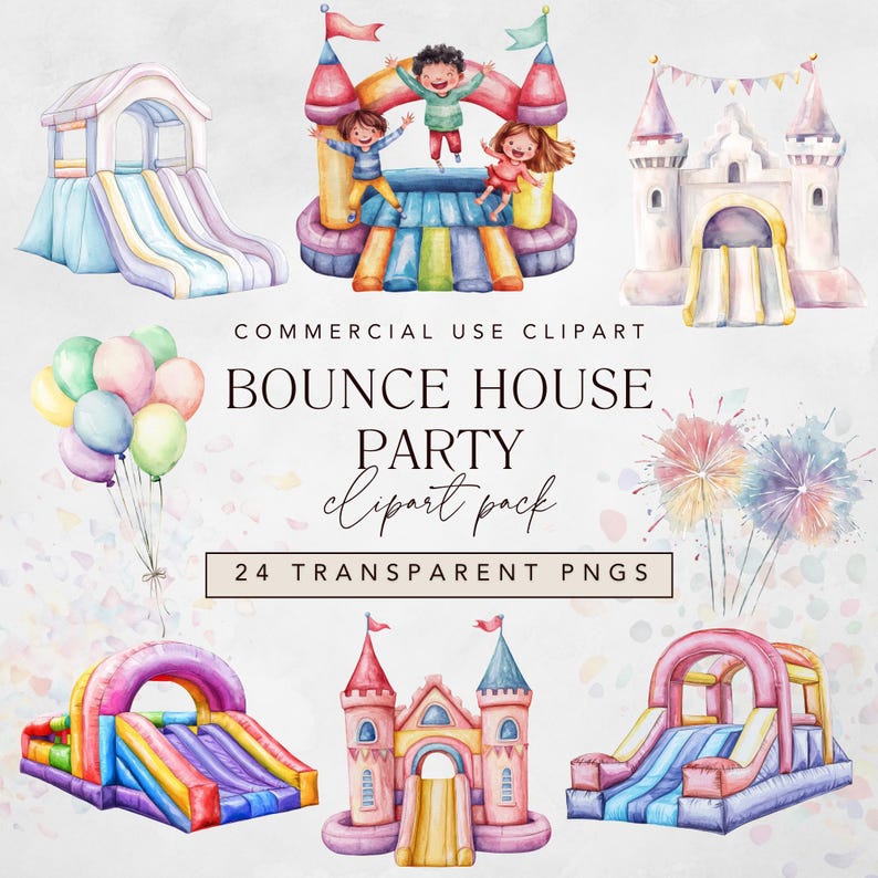 Bounce House Clipart, Watercolor Bouncy House Png for Summer ...