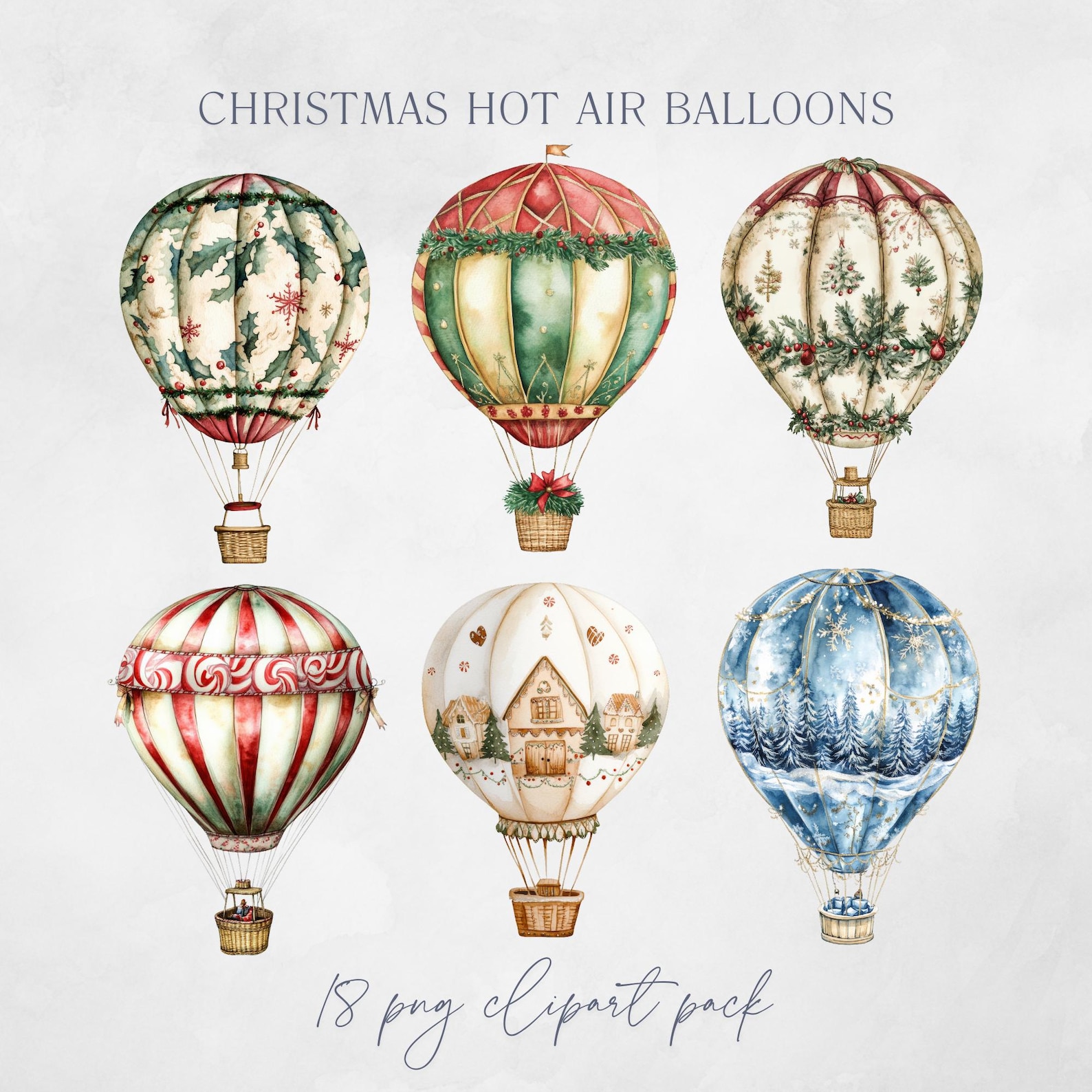 Christmas Hot Air Balloon Clipart Featuring Santa Claus and Festive ...