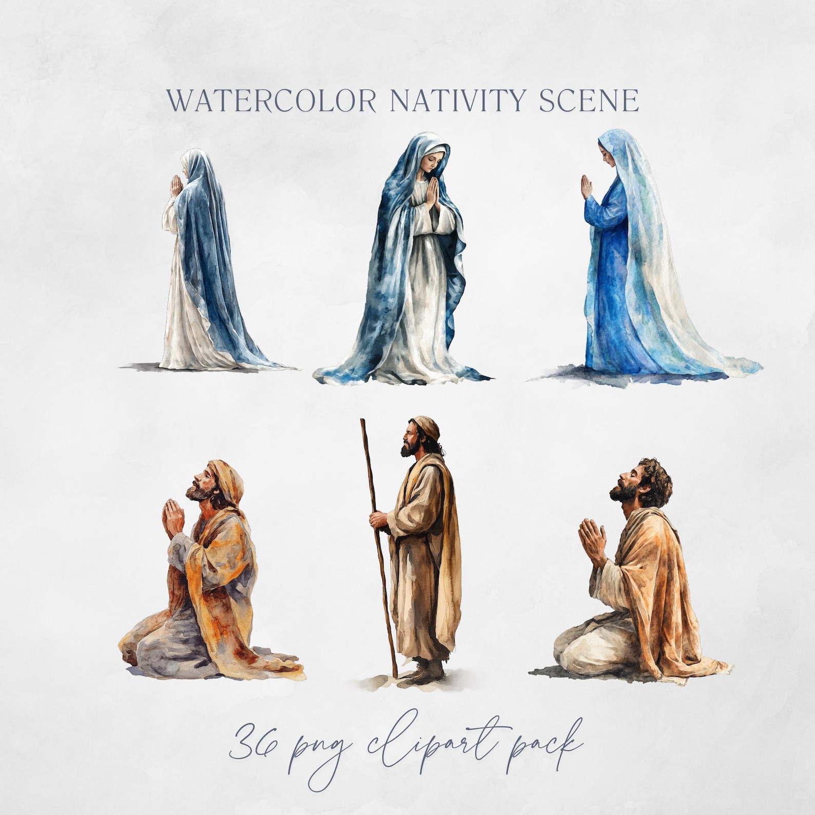 Nativity Scene Watercolor Clipart, Commercial Use Nativity Scene Png ...