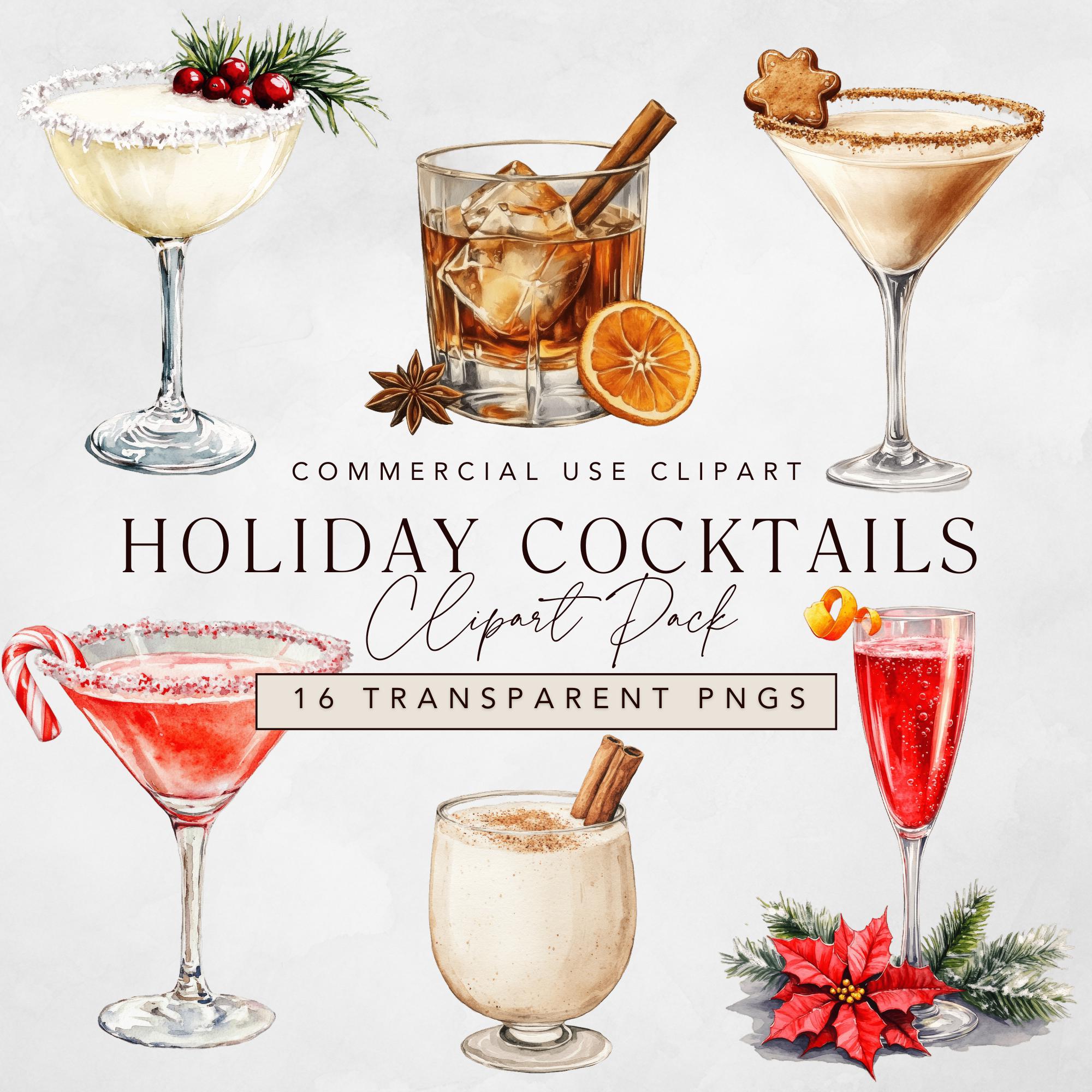 Christmas Cocktail Clipart, Watercolor Holiday Cocktails + Winter Drink ...