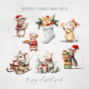 Watercolor Christmas Mouse Clipart, Cute Holiday Mice Doing Winter ...
