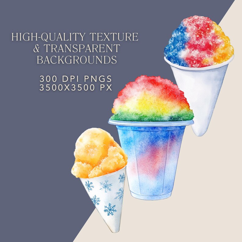 Snowcone Clipart, Watercolor Clip Art of Shaved Ice Cream Dessert ...