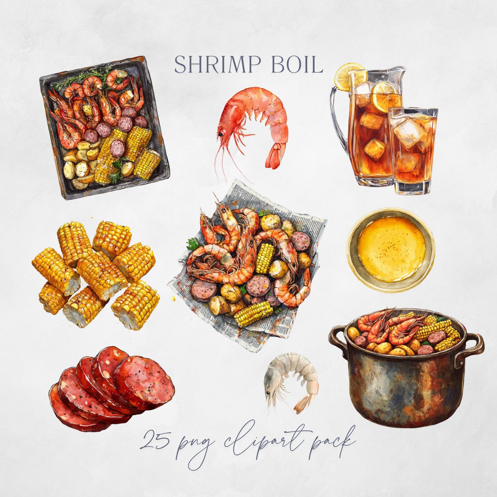 Shrimp Boil Clipart Watercolor Shrimps Prawn And Crawfish Boil