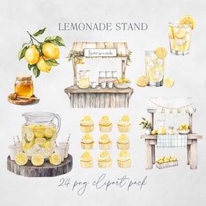 Lemonade Stand Clipart, Watercolor Fruit + Citrus Clip Art, Summer ...
