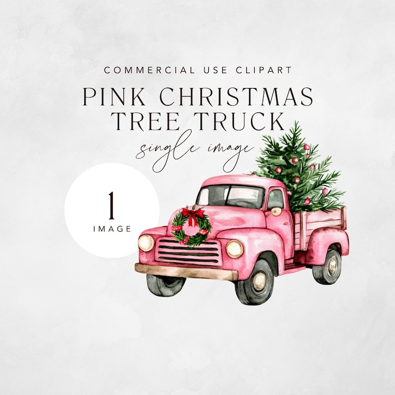 Pink Truck Clipart, Christmas Truck Png, Watercolor Clipart of Vintage ...