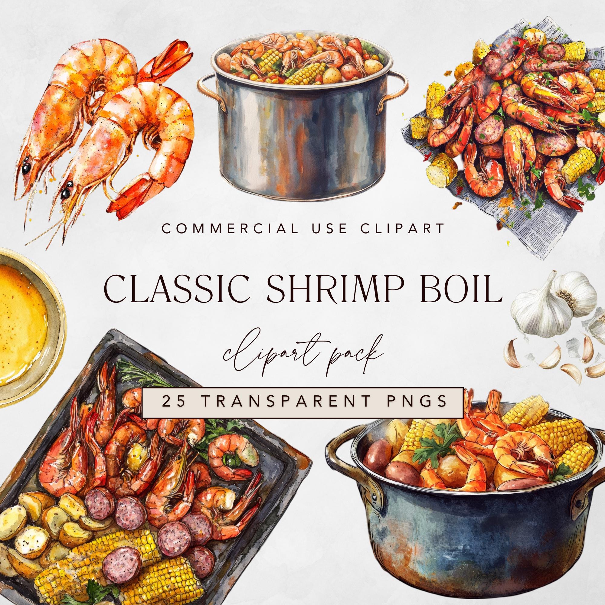 Shrimp Boil Clipart Watercolor Shrimps Prawn And Crawfish Boil