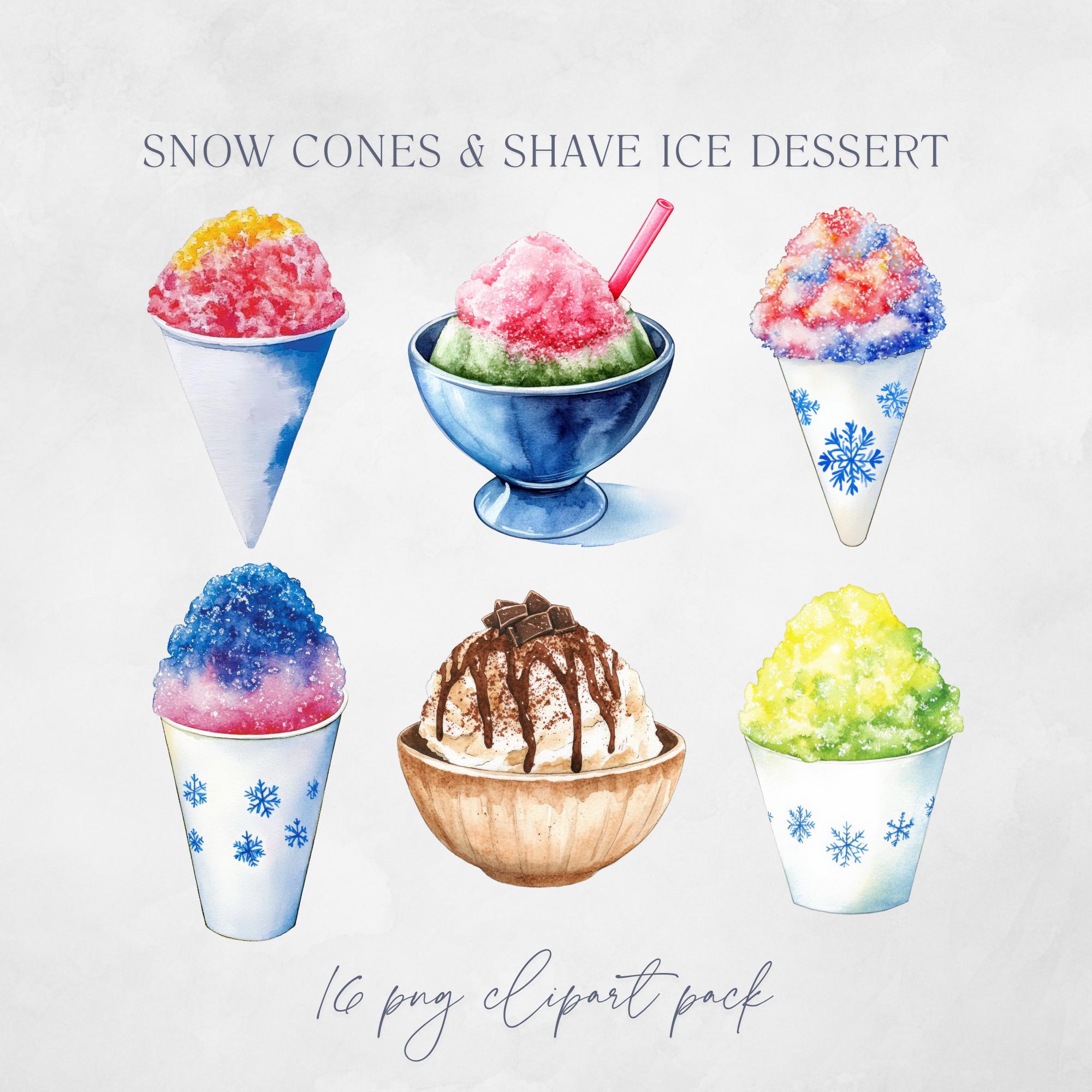 Snowcone Clipart, Watercolor Clip Art of Shaved Ice Cream Dessert ...