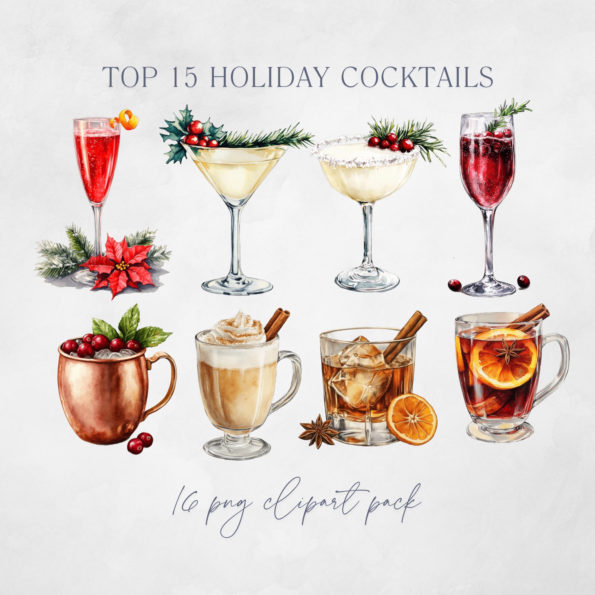 Christmas Cocktail Clipart, Watercolor Holiday Cocktails + Winter Drink ...