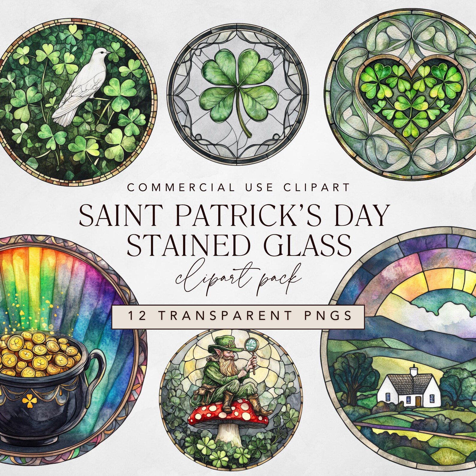 St. Patricks Day Watercolor Clipart, Png Pack With Shamrock and Four ...