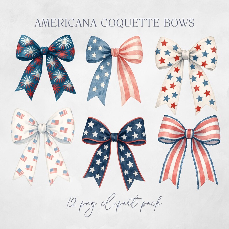 Watercolor 4th of July Bow Clipart: Patriotic Coquette PNG (digital ...