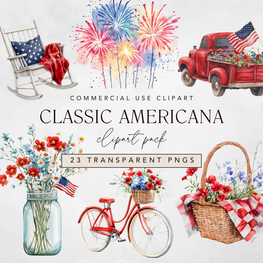 Fourth of July Watercolor Clipart: Patriotic Fireworks, American Flag ...