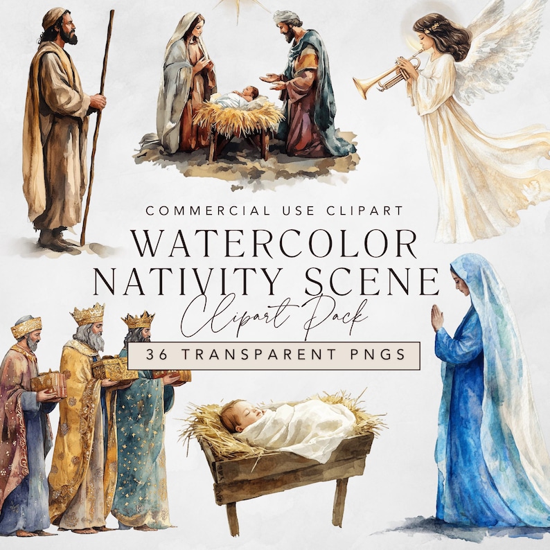 Nativity Scene Watercolor Clipart, Commercial Use Nativity Scene Png ...