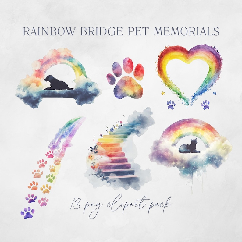 Rainbow Bridge Clipart for Pet Memorial and Sympathy, Pet Care, and ...