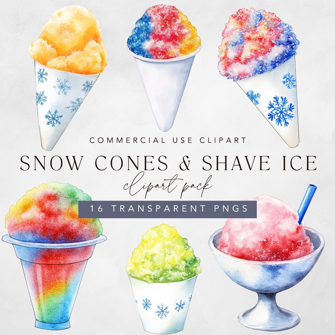 Snowcone Clipart, Watercolor Clip Art of Shaved Ice Cream Dessert ...