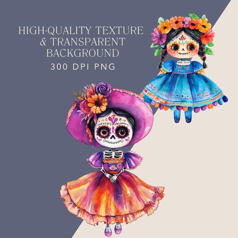 Dia De Los Muertos Rag Doll Clipart Bundle, Halloween Png, Day of the ...