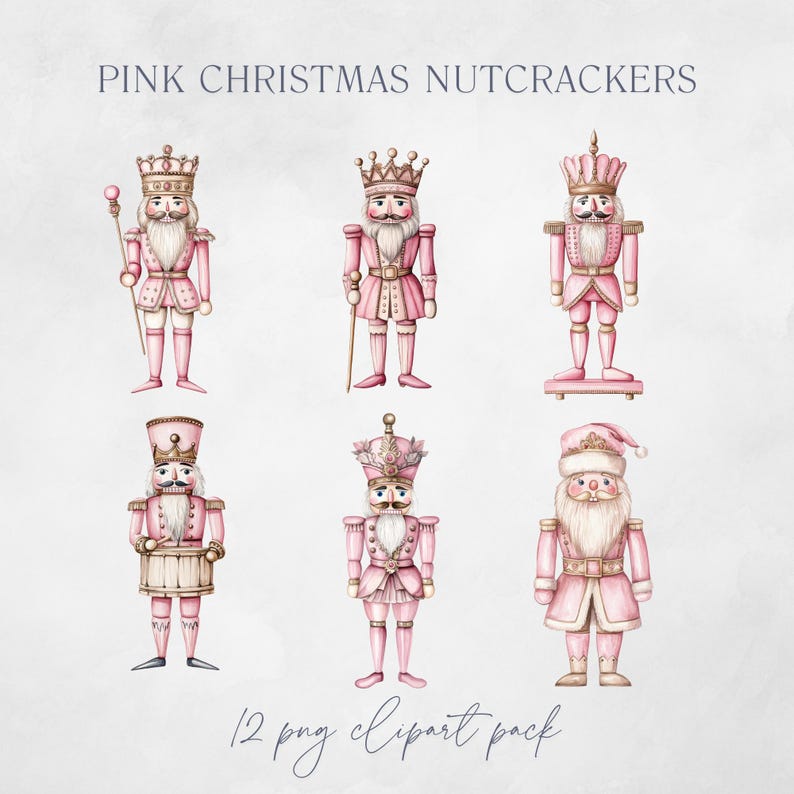Pink Nutcracker Clipart in Pastel Watercolor, Digital Download Png for Christmas Cards or ...