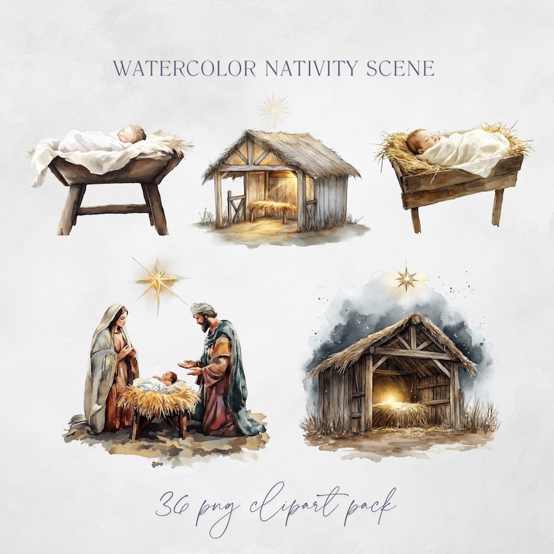 Nativity Scene Watercolor Clipart, Commercial Use Nativity Scene Png ...
