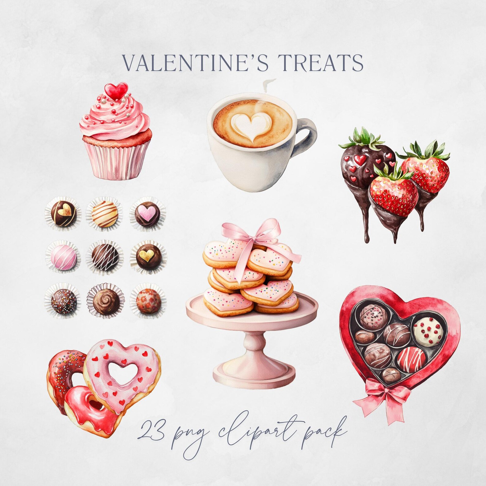 Valentine Treats Clipart, Watercolor Dessert + Valentines Day Sweet ...