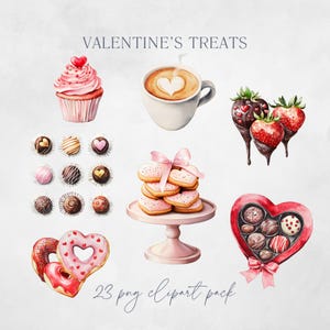 Valentine Treats Clipart, Watercolor Dessert + Valentines Day Sweet ...
