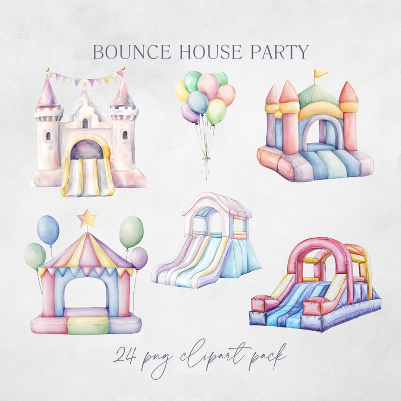 Bounce House Clipart, Watercolor Bouncy House Png for Summer ...