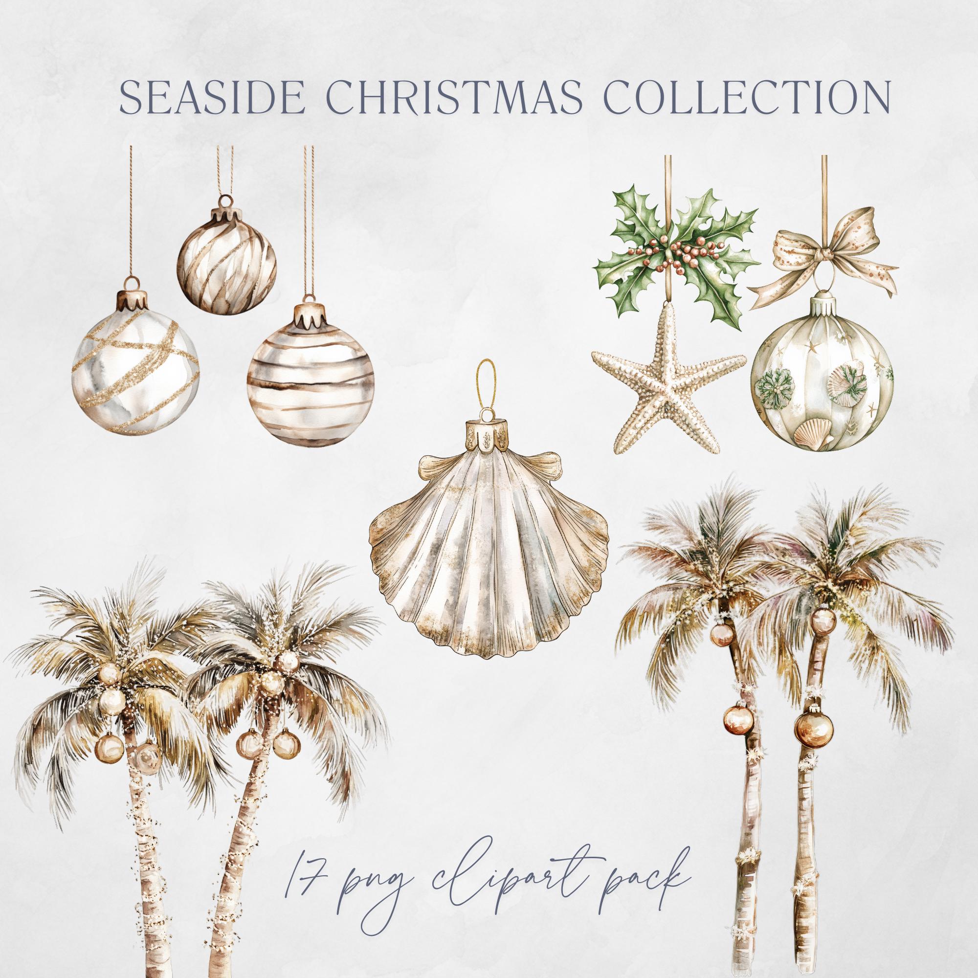 Coastal Christmas Clipart W/ Tropical Beach Holiday in Neutral ...