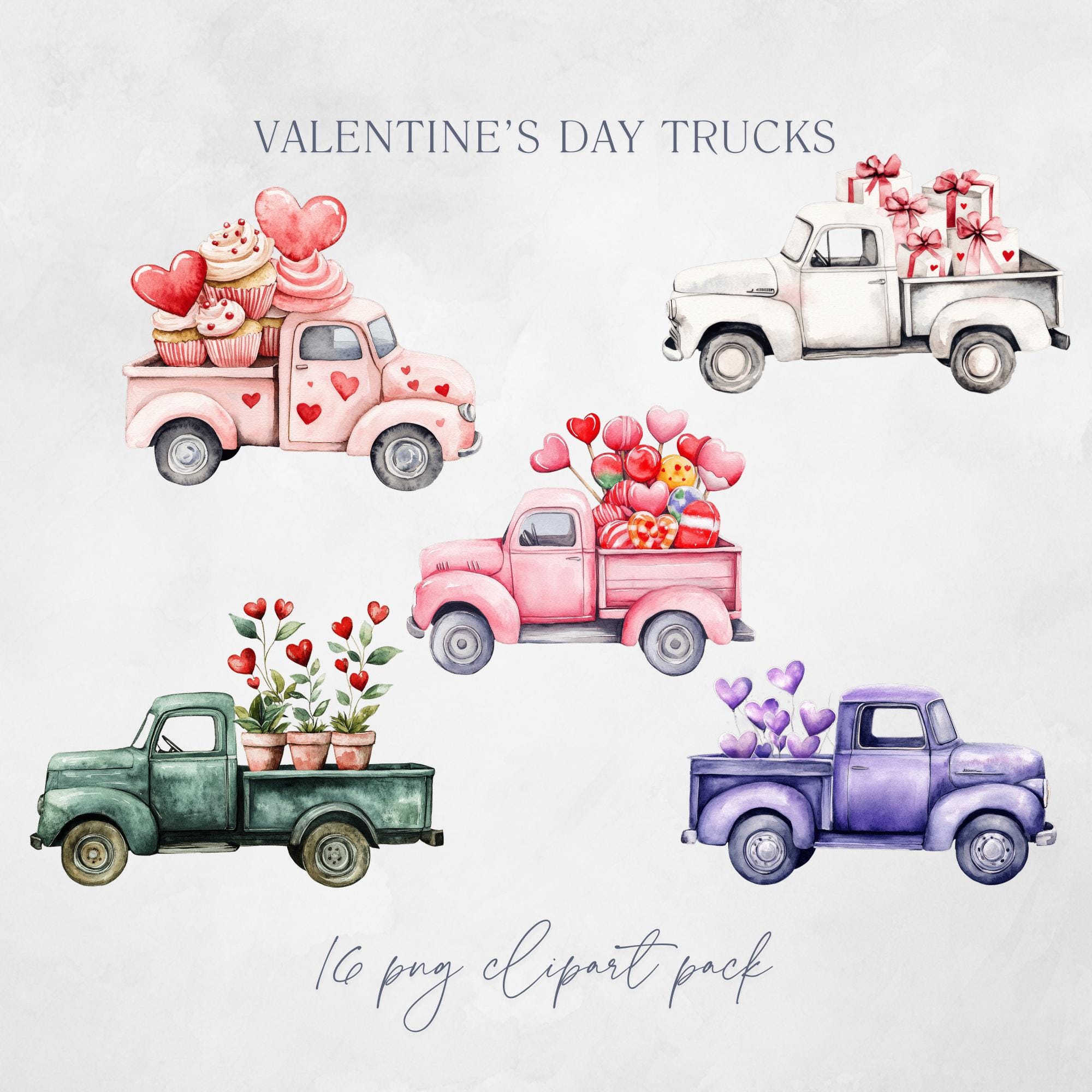 Valentine Truck Clipart, Watercolor Clipart W/ Pink Truck, Truck With ...