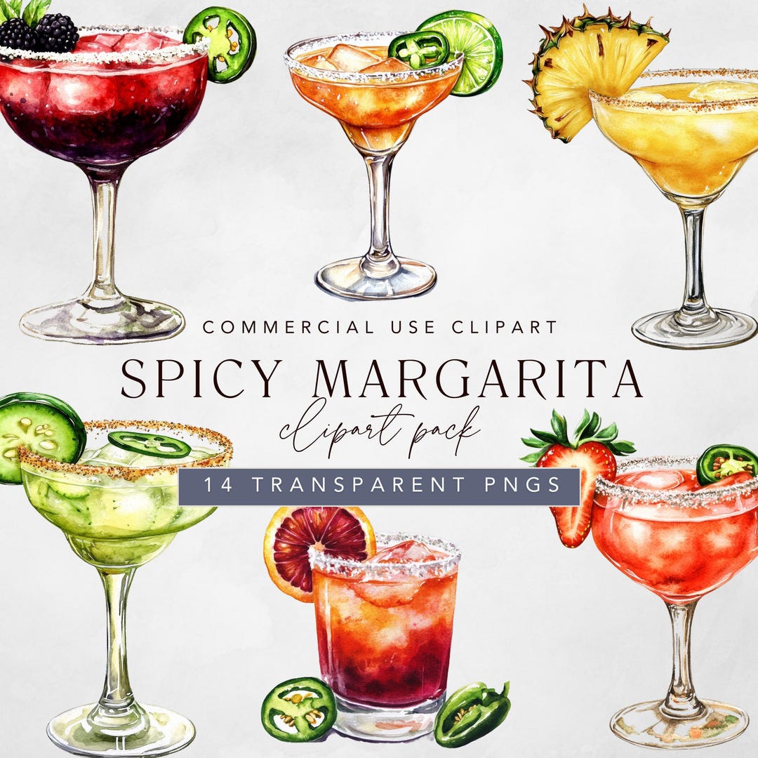 Spicy Margarita Clipart, Watercolor Cocktail Drink Illustrations for ...