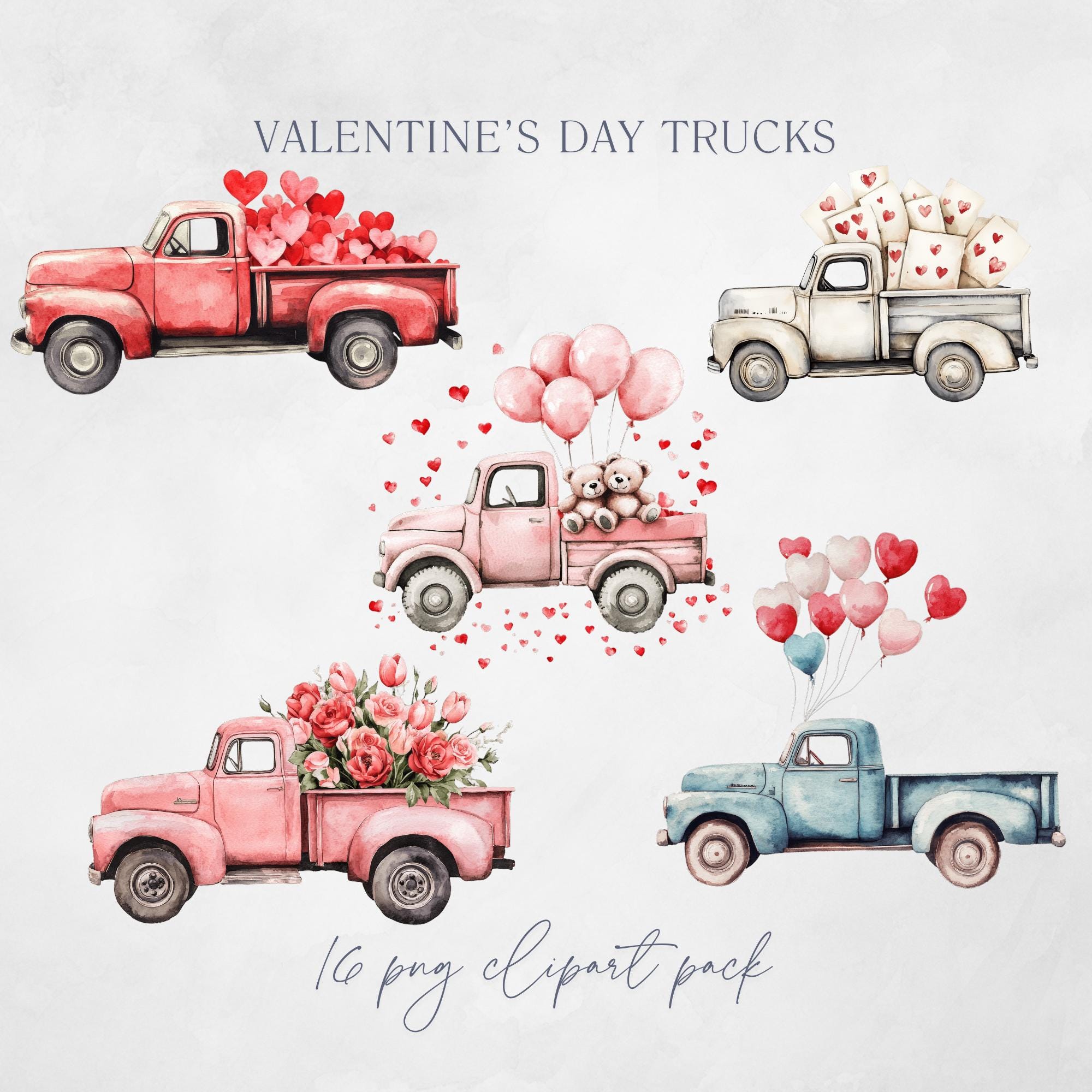 Valentine Truck Clipart, Watercolor Clipart W/ Pink Truck, Truck With ...