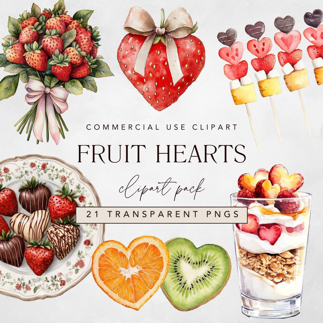 Valentine Fruit Heart Clipart W/ Chocolate Strawberries, Strawberry Bow ...
