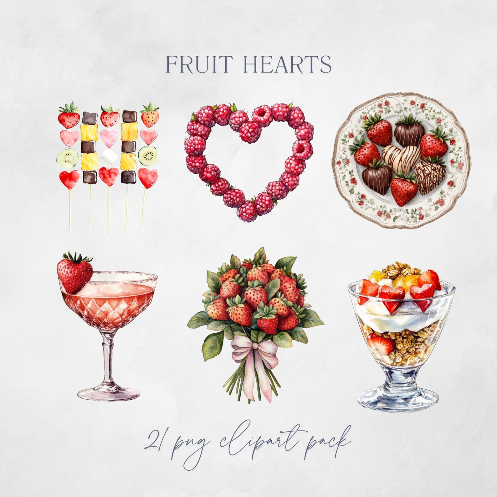 Valentine Fruit Heart Clipart W/ Chocolate Strawberries, Strawberry Bow ...