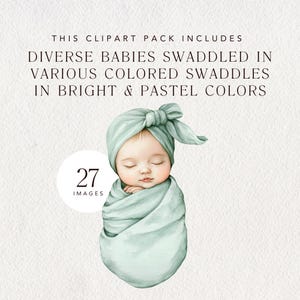 Swaddle Baby Clipart for Newborn Announcement, Baby Shower Invitation ...