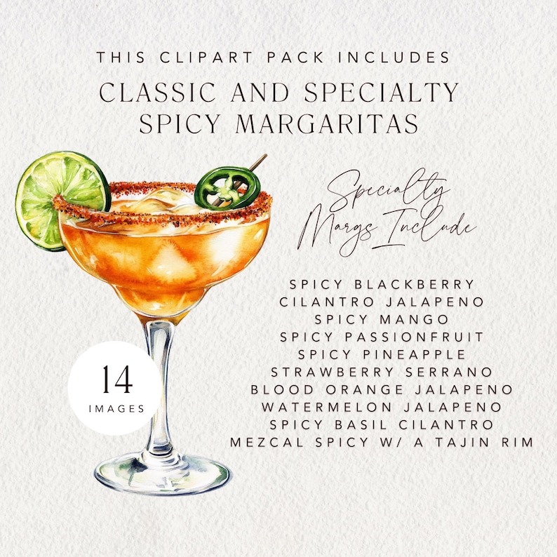 Spicy Margarita Clipart, Watercolor Cocktail Drink Illustrations for ...