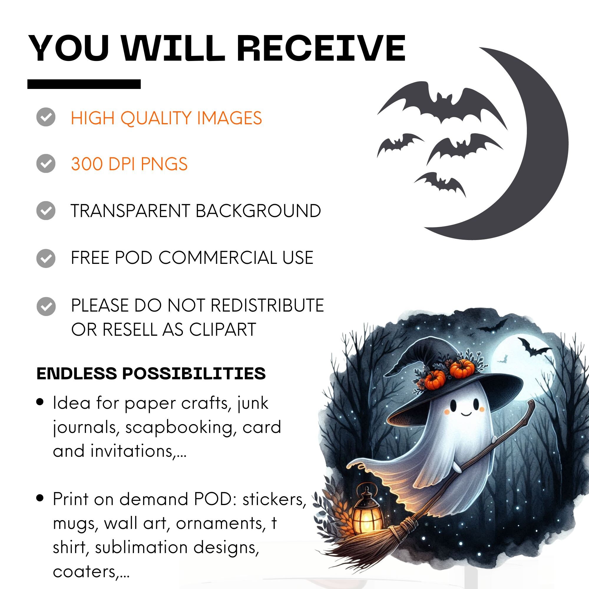 10 Trick or Treat Clipart Bundle, Cute Ghost Witches Vampires Mummies ...