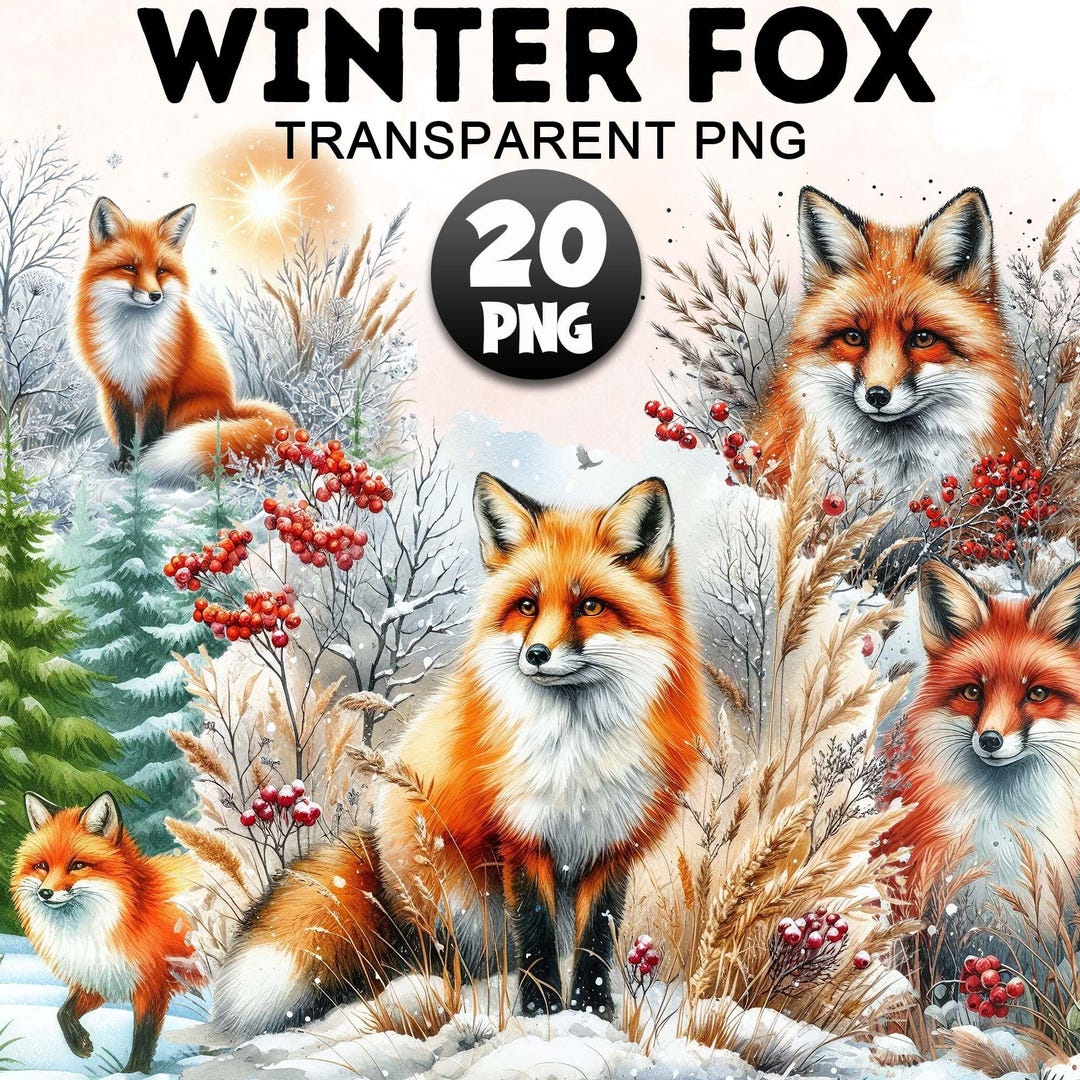 20 Christmas Fox Clipart Bundle, Watercolor Winter Fox Clipart ...