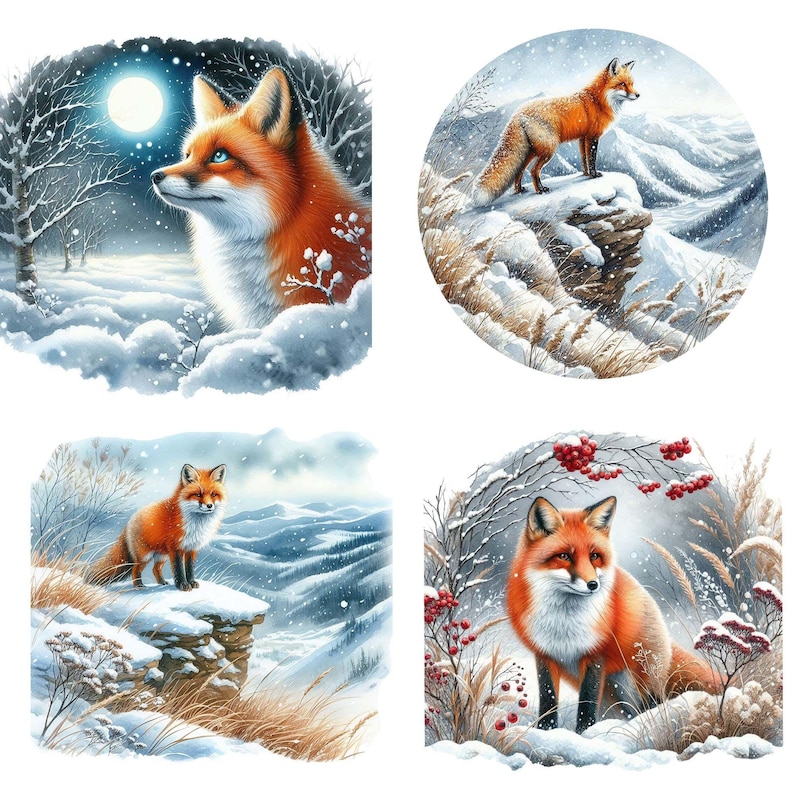 Watercolor Winter Fox Clipart, Christmas Animal Png Bundle, Christmas ...