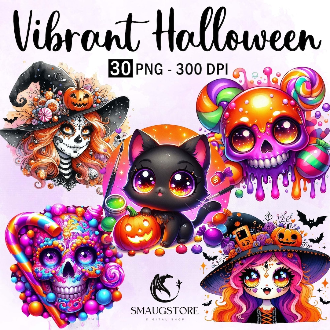 30 Vibrant Halloween Characters Clipart, Halloween Treats Png, Cute ...