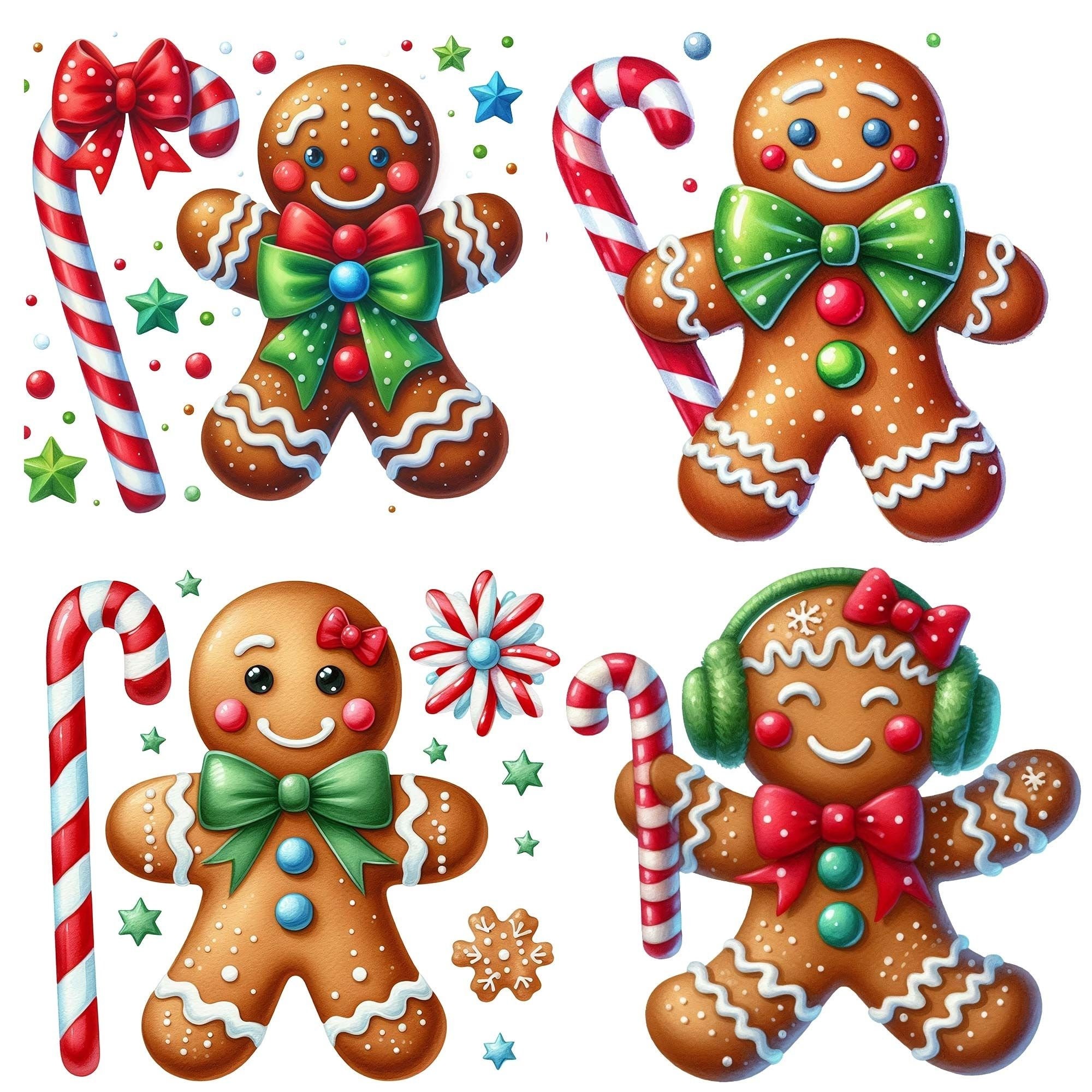 10 Festive Cookie Clipart Bundle, Watercolor Gingerbread Man Clipart ...