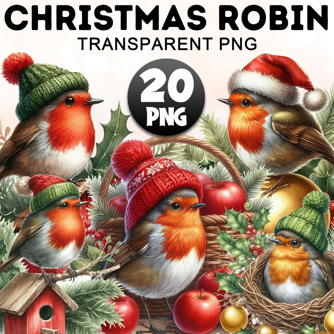 20 Christmas Bird Clipart Bundle, Watercolor Christmas Robin Clipart ...
