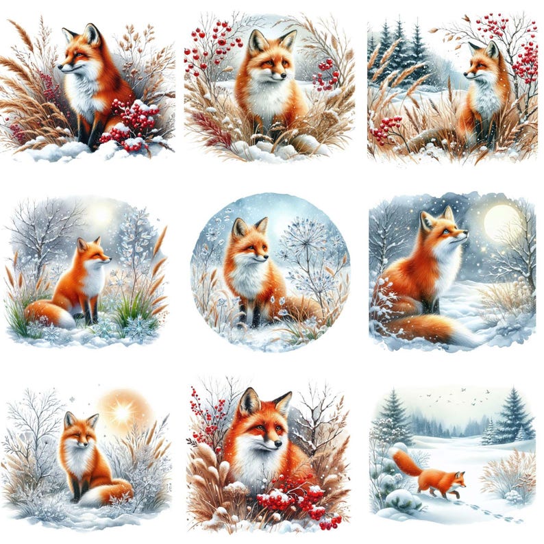 Watercolor Winter Fox Clipart, Christmas Animal Png Bundle, Christmas ...