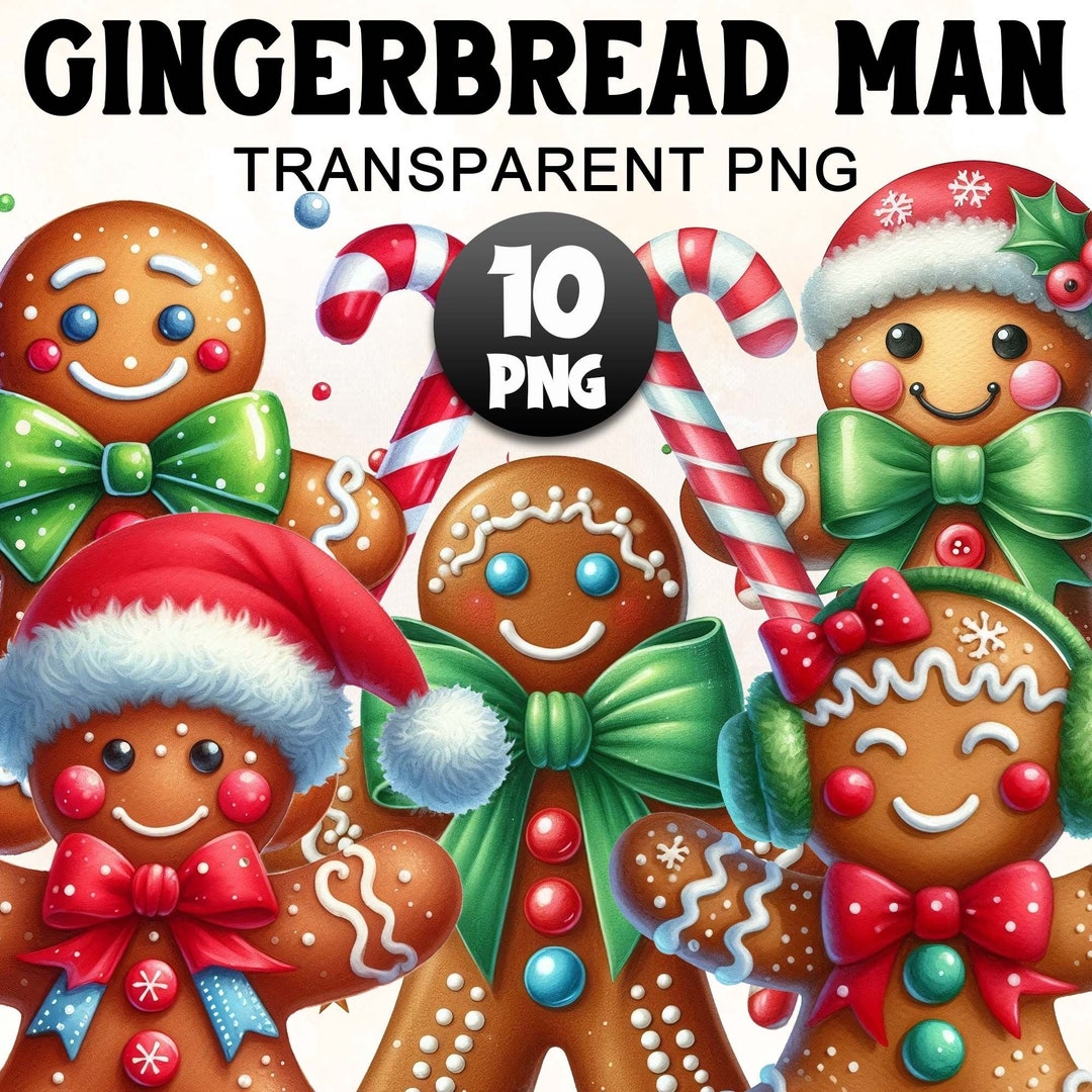 10 Festive Cookie Clipart Bundle, Watercolor Gingerbread Man Clipart ...