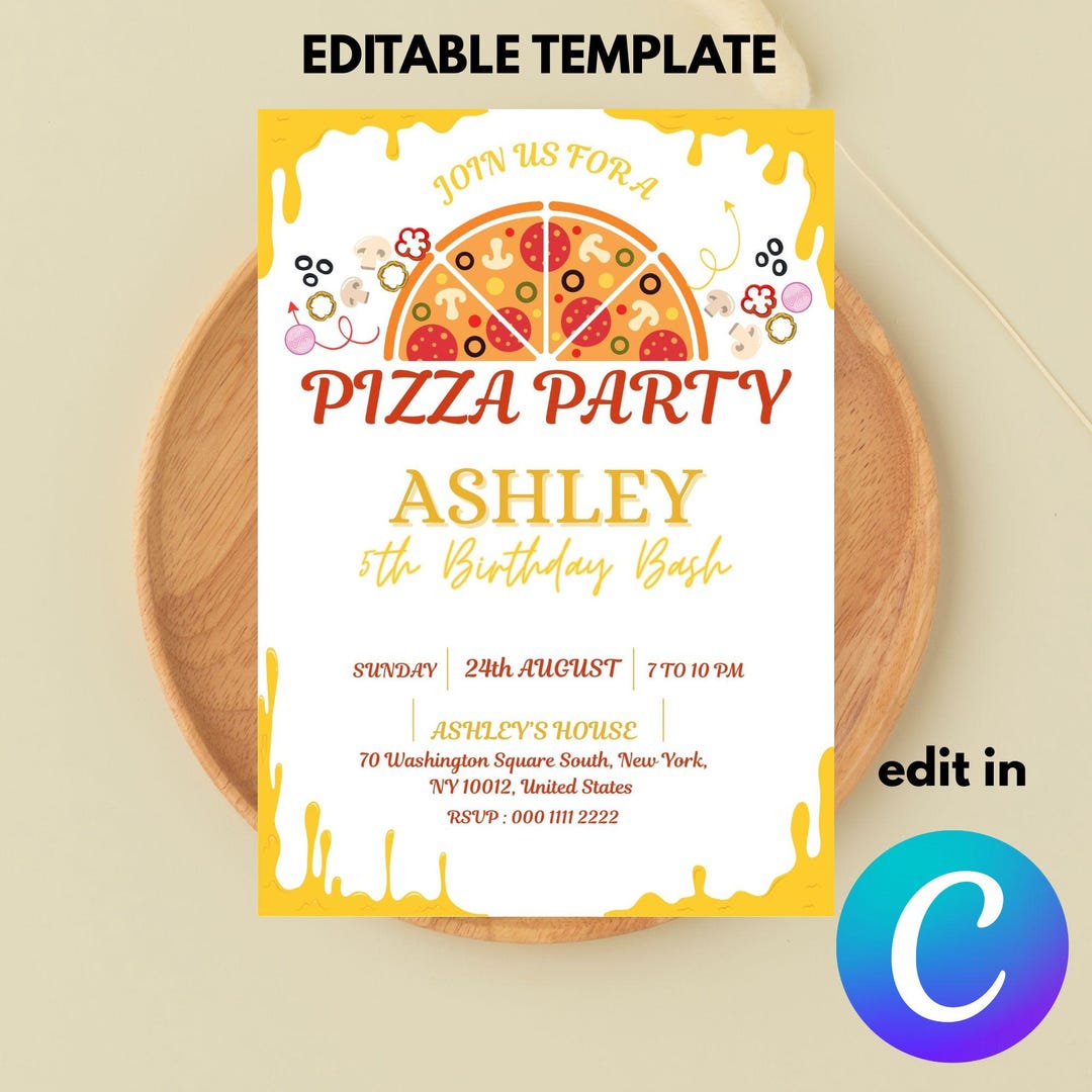 Editable Pizza Party Birthday Invitation Template / Pizza Party ...