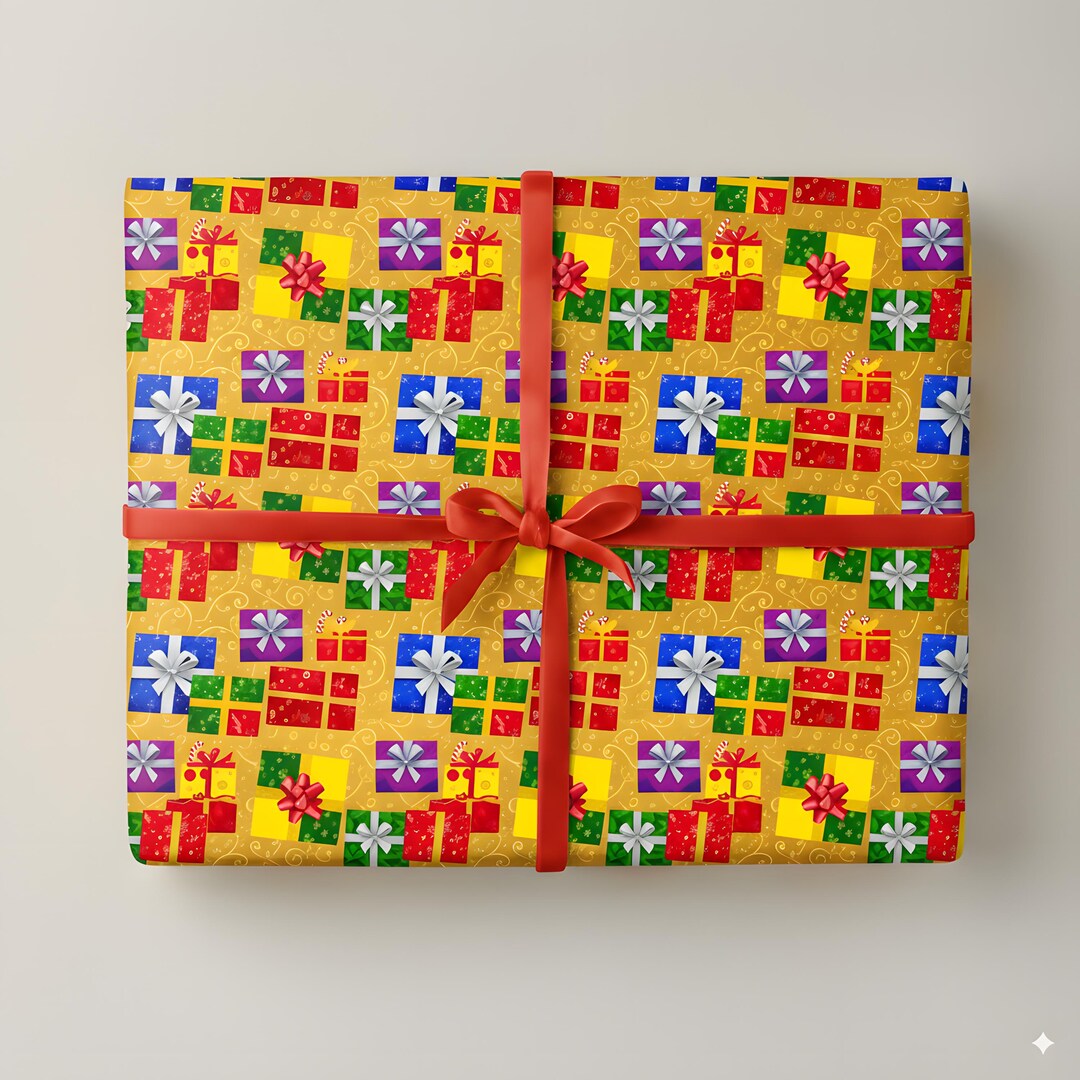 Colorful Gift Boxes Wrapping Paper Roll: Birthday Party Wrap - Etsy