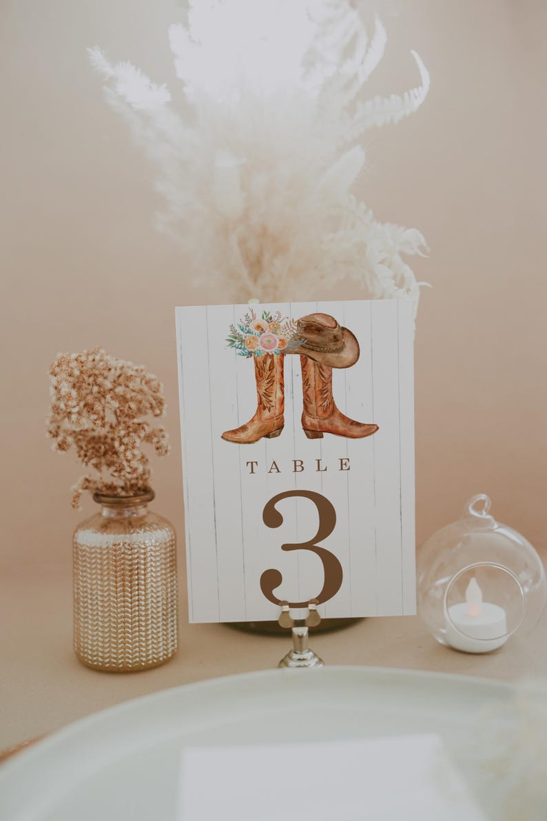 Country Boots Table Numbers | Editable 4x6 Corjl Template | Cowboy ...