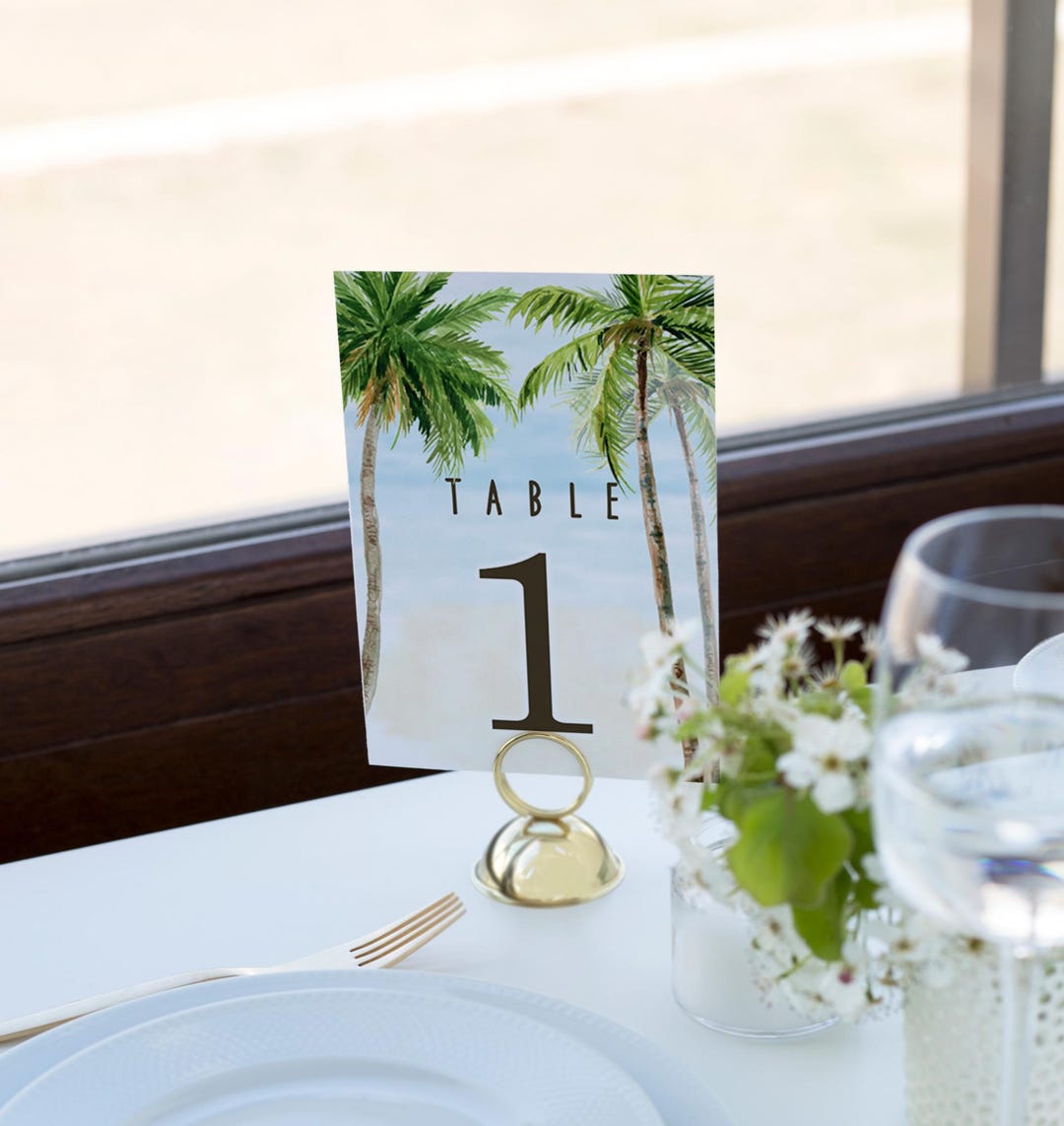 Palm Tree Beach Table Numbers | Editable 4x6 Corjl Template ...
