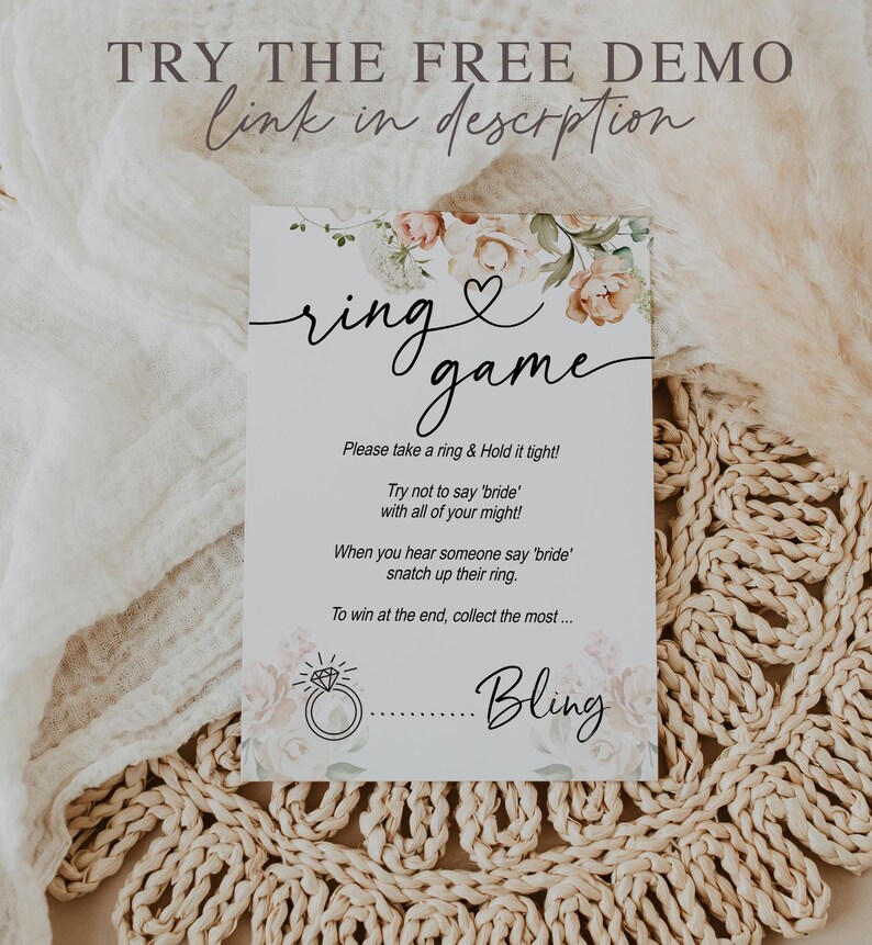 Neutral Floral the Ring Game, Bridal Shower Game Sign, Bridal Shower ...